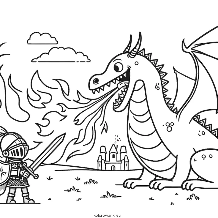 Rycerz walczący ze smokiem (kolorowanka) - Kolorowanki.eu