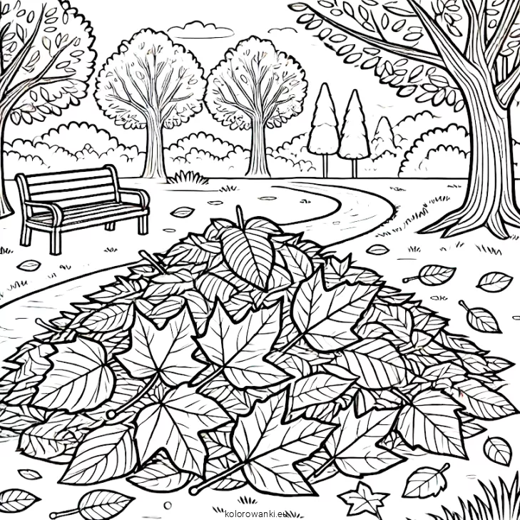 Sterta jesiennych liści w parku - Kolorowanki.eu