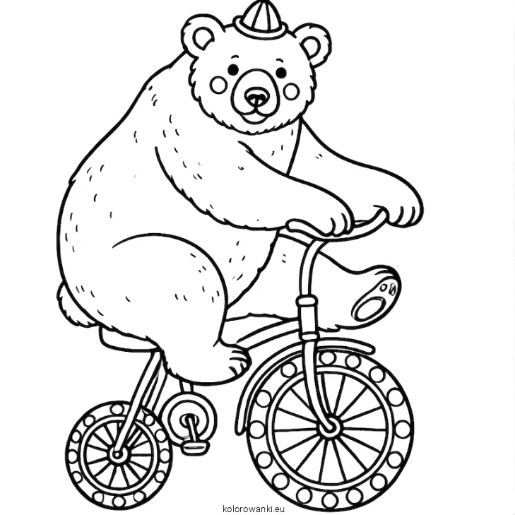 Miś na rowerze (śmieszna kolorowanka) - Kolorowanki.eu